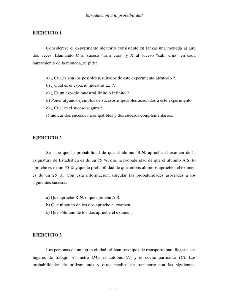 TEMA 4 PRACTICA PROBABILIDAD Enunciados y Soluciones | PDF | Teoría de probabilidad | Conceptos ...