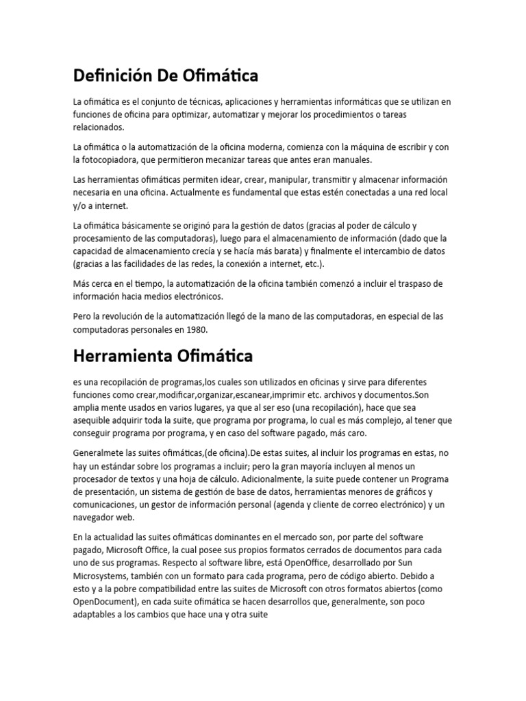 Ofimática: Definición y Herramientas | PDF | Procesador de textos ...