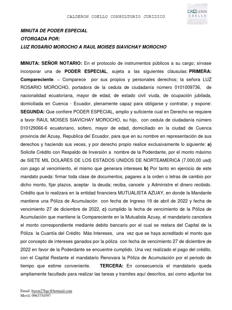 Poder Especial para Gestión Financiera | PDF | Póliza de seguros | Ecuador