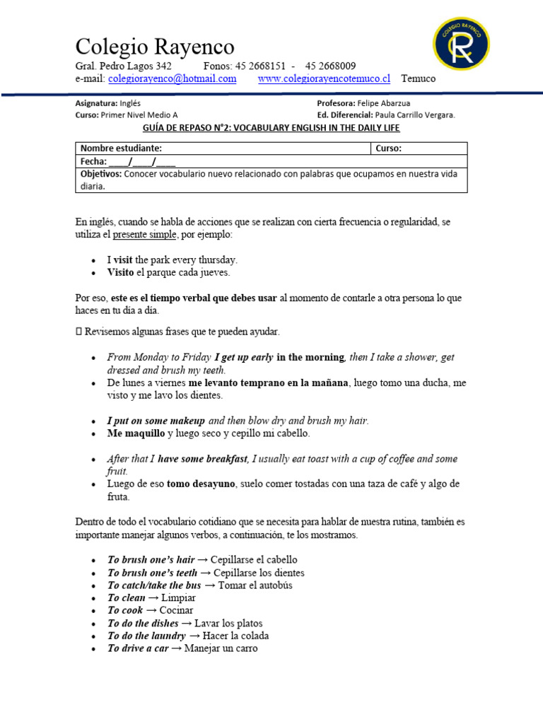 Vocabulario Inglés Diario | PDF | Lingüística