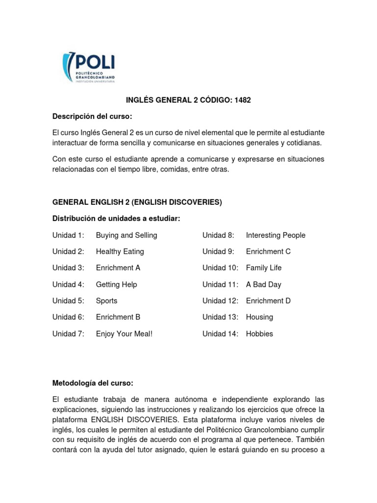 Inglés General 2 (1) - 2 Yasira Rivas Programa de in Gles | PDF
