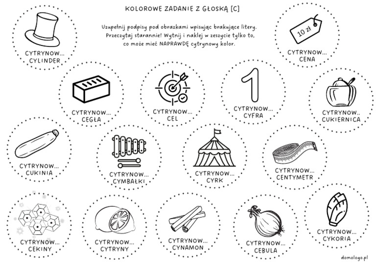 Kolorowe Zadanie Z Gloska C W Naglosie Pdf
