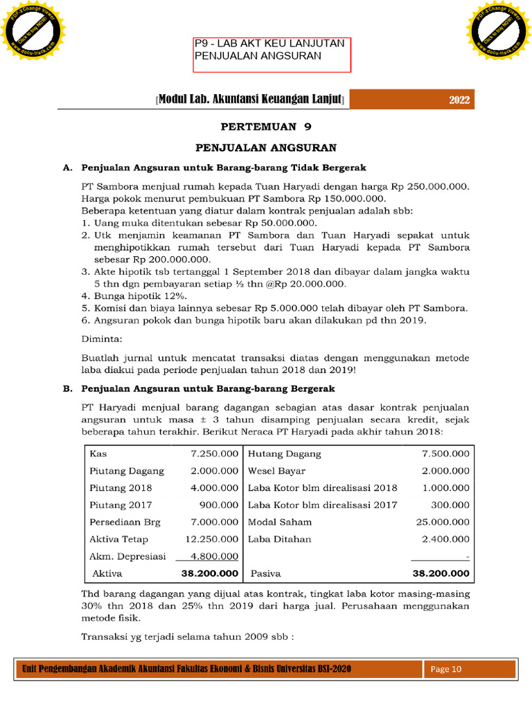 Tugas P9 Penjualan Angsuran - Lab Akt Lanjutan | PDF