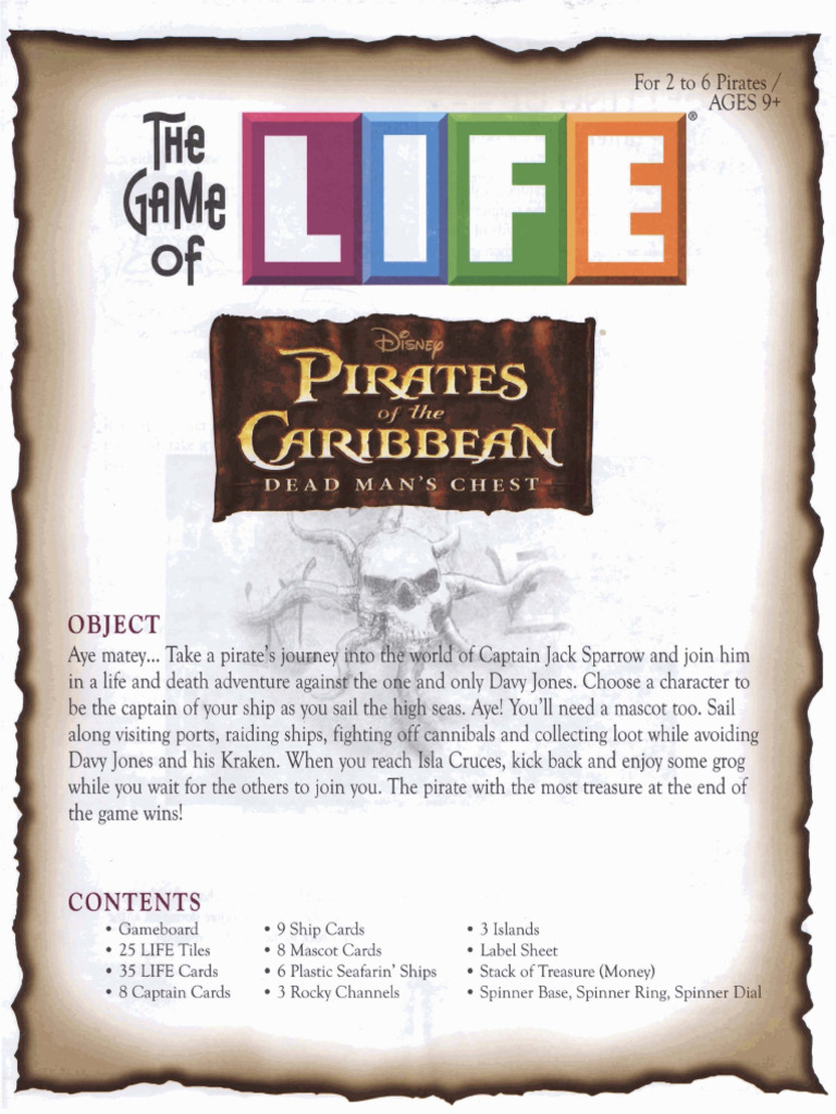 Life The Game of Pirates of The Caribbean | PDF