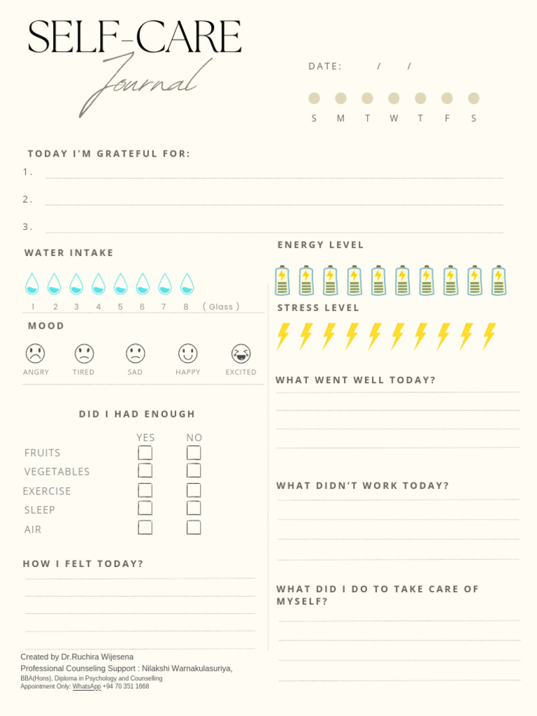 Printable Self Care Journal - Ruchira | PDF
