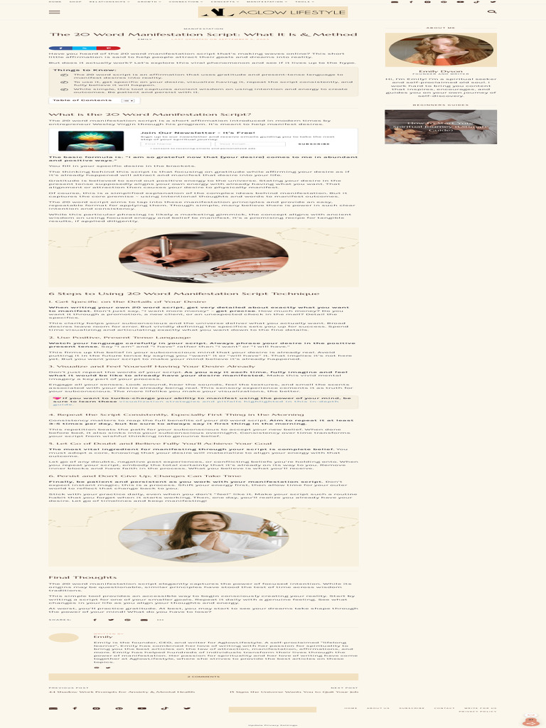 20 Word Manifestation Script Guide | PDF | Mind | Thought