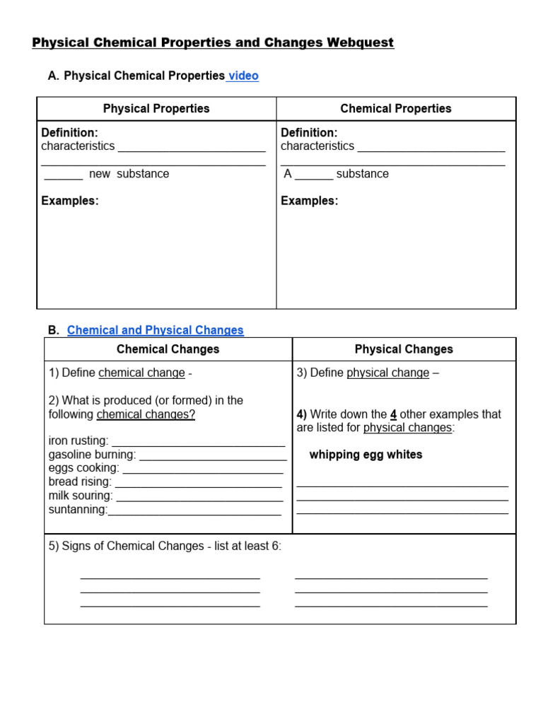 Physical - Chemical Changes Webquest and WKSHT | PDF | Chemical ...