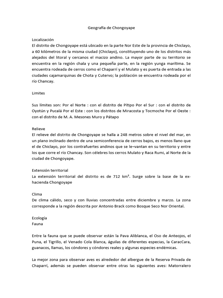 Geografía y Clima de Chongoyape | PDF
