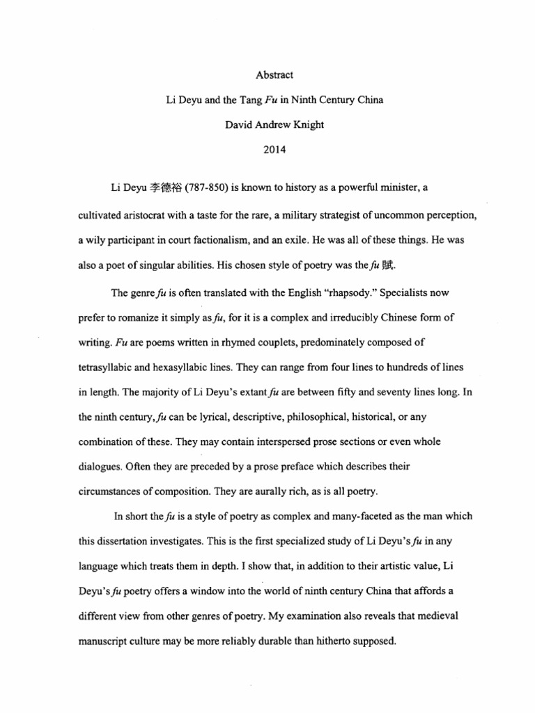 Knight, Andrew David - Li Deyu and Tang Fu in 9th Century China | PDF ...