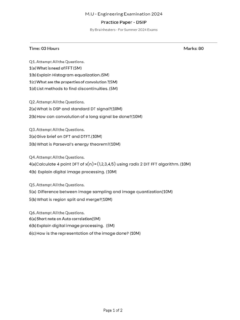 DSIP Comps Sem6 Practice Papers | PDF