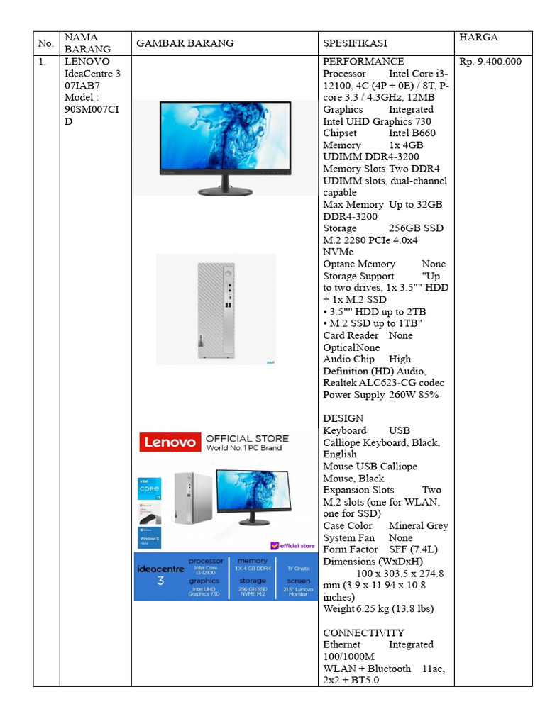 PC LENOVO IdeaCentre 3 07IAB7 | PDF | Usb | Computer Architecture