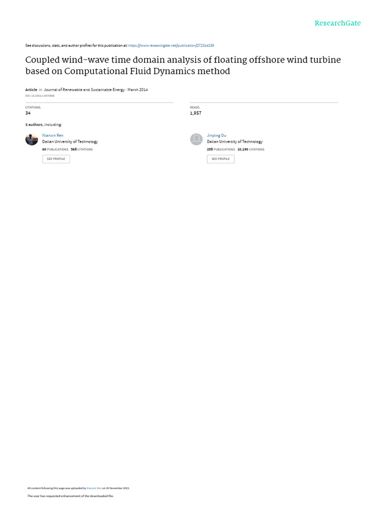 Coupled Wind-Wave Time Domain Analysis of Oating Offshore Wind Turbine ...