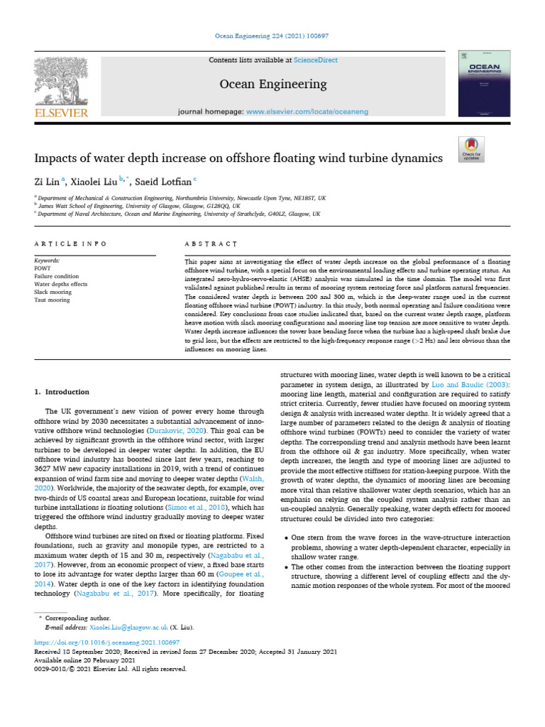 Impacts of Water Depth Increase on Offshore Floating Wind Turbine ...