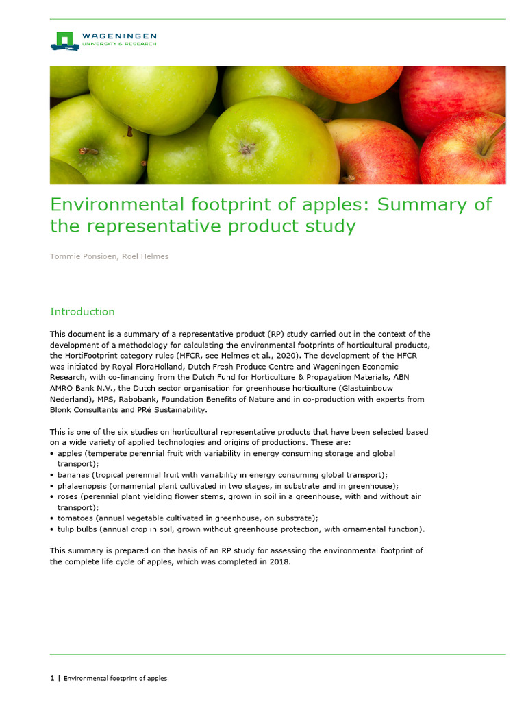 Environmental Footprint of Apples Summary of The - Wageningen ...