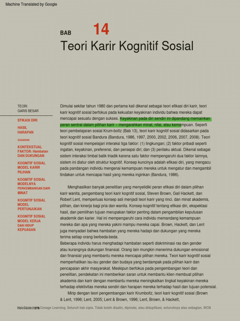 BAB 14 - Social Cognitive Career Theory - End | PDF | Karier & Perkembangan