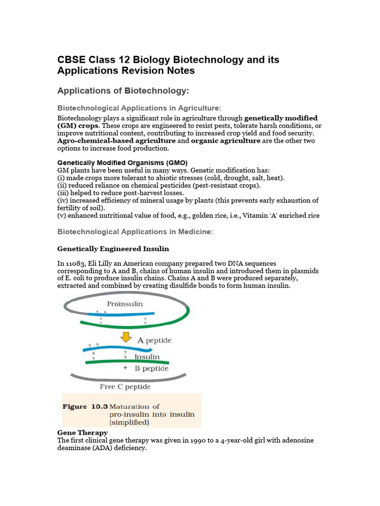 Class 12 Biotechnology Applications Notes | PDF | Genetic Engineering ...
