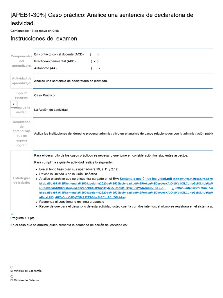 Examen - (APEB1-30%) Caso Práctico - Analice Una Sentencia de Declaratoria de Lesividad | PDF ...