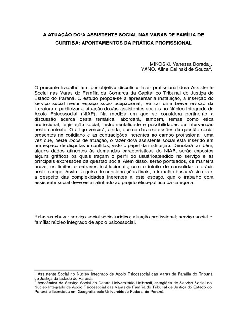 Atuação DP Assistente Social Nas Varas de Familia | PDF | Trabalho ...