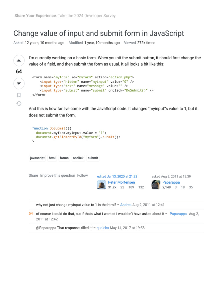 HTML - Change Value of Input and Submit Form in JavaScript - Stack ... HTML - Change Value of Input and Submit Form in JavaScript - Stack ...