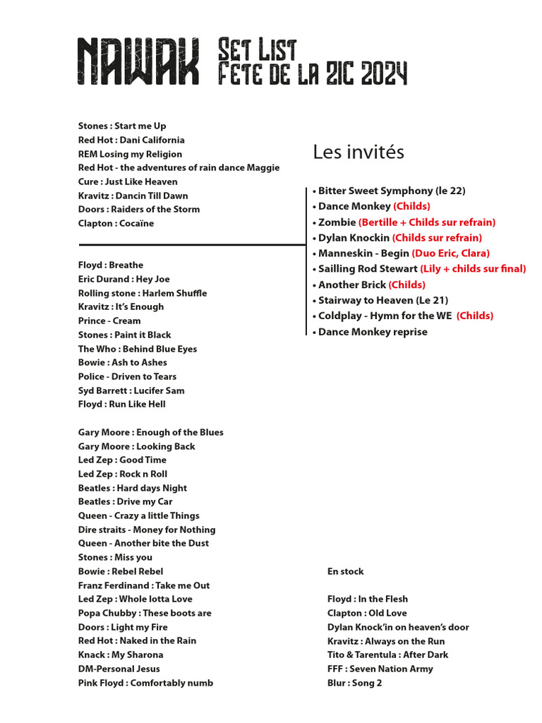 Classic Rock Setlist 2024 | PDF