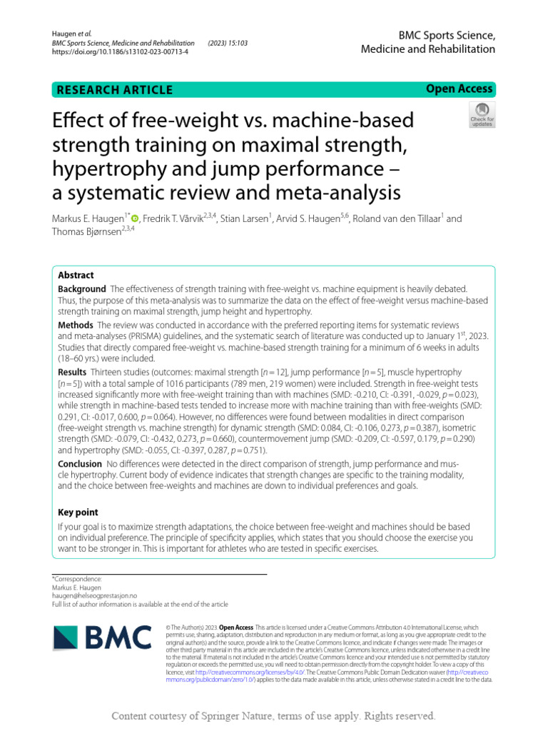 Effect of Free-Weight Vs Machine-Based Strength TR | PDF | Strength ...
