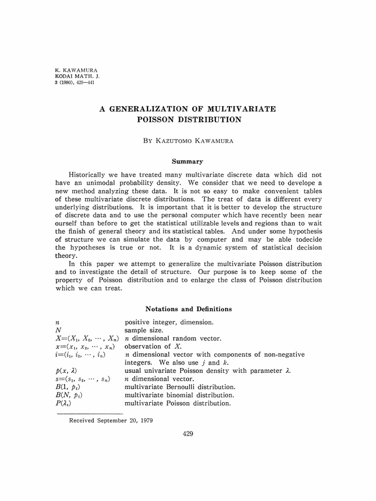 A Generalization of Multivariate Poisson Distribution | PDF | Probability Distribution | Poisson ...