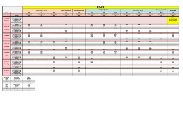 IIT JEE TIME TABLE - 27th May To 02nd June 2024 | Download Free PDF ...