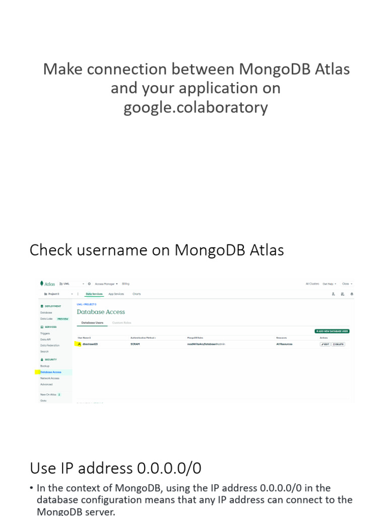 Make Connection Between MongoDB Atlas and Your Application On Google - Colaboratory (Me) | PDF ...