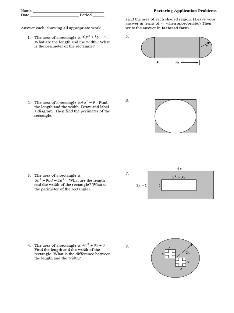 Factoring Trinomials Application | PDF