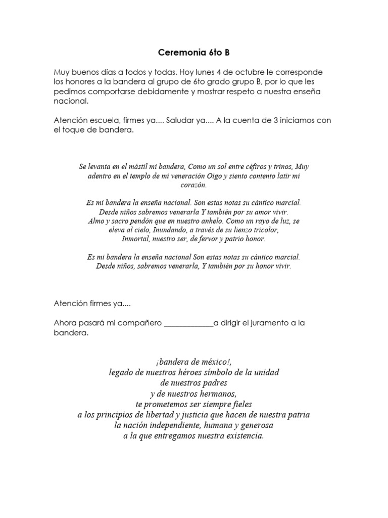 Ceremonia 6to B Lunes | PDF