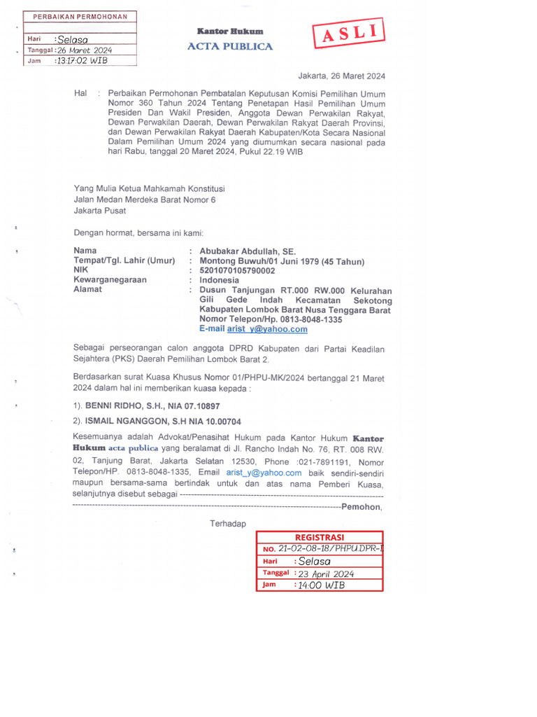 Permohonan DiRegistrasi 3470 4187 Perbaikan Permohonan 3470 3844 Perbaikan Permohonan PKS ...