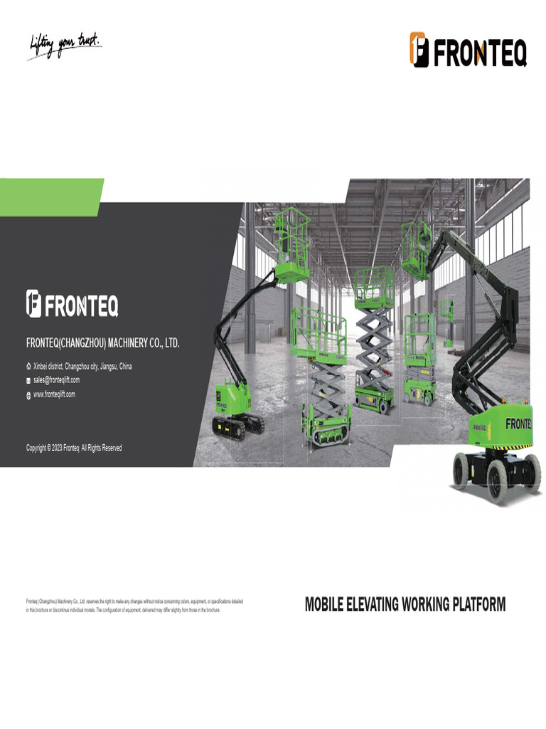 FRONTEQ MEWP CATALOGUE | PDF | Elevator | Battery Charger