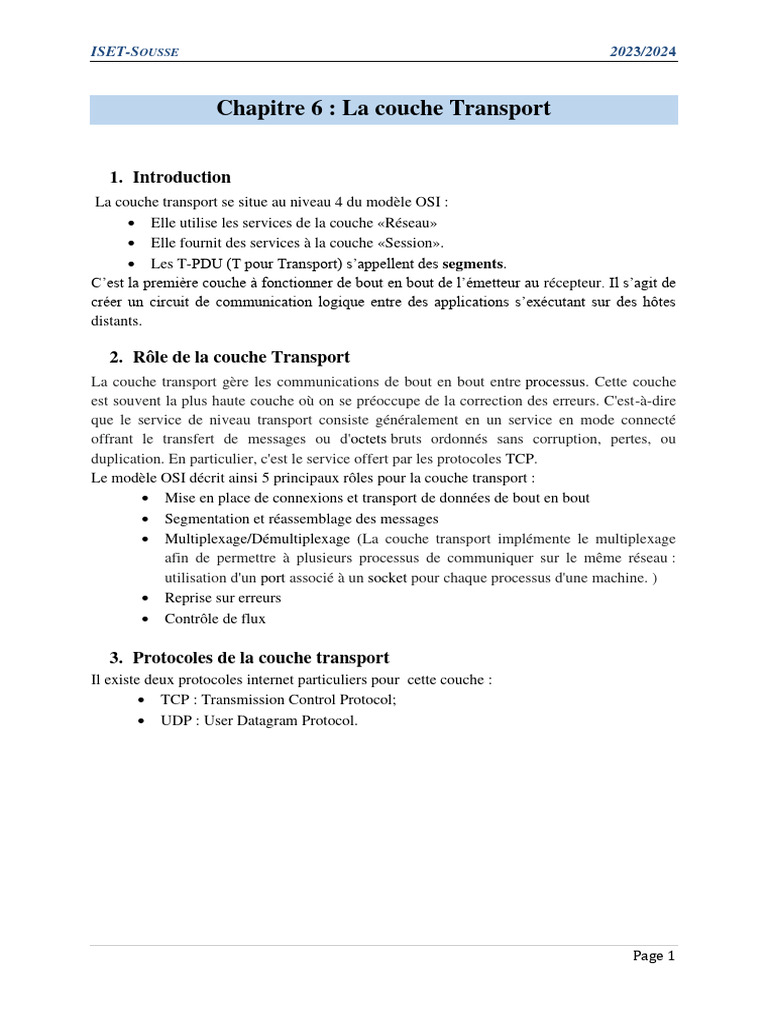 Rôle et Protocoles de la Couche Transport | PDF | Protocole de contrôle ...