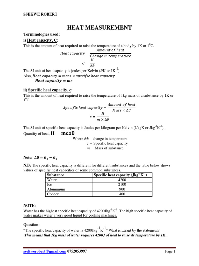 Heat Measurement and Specific Heat Capacity | PDF | Gases | Latent Heat