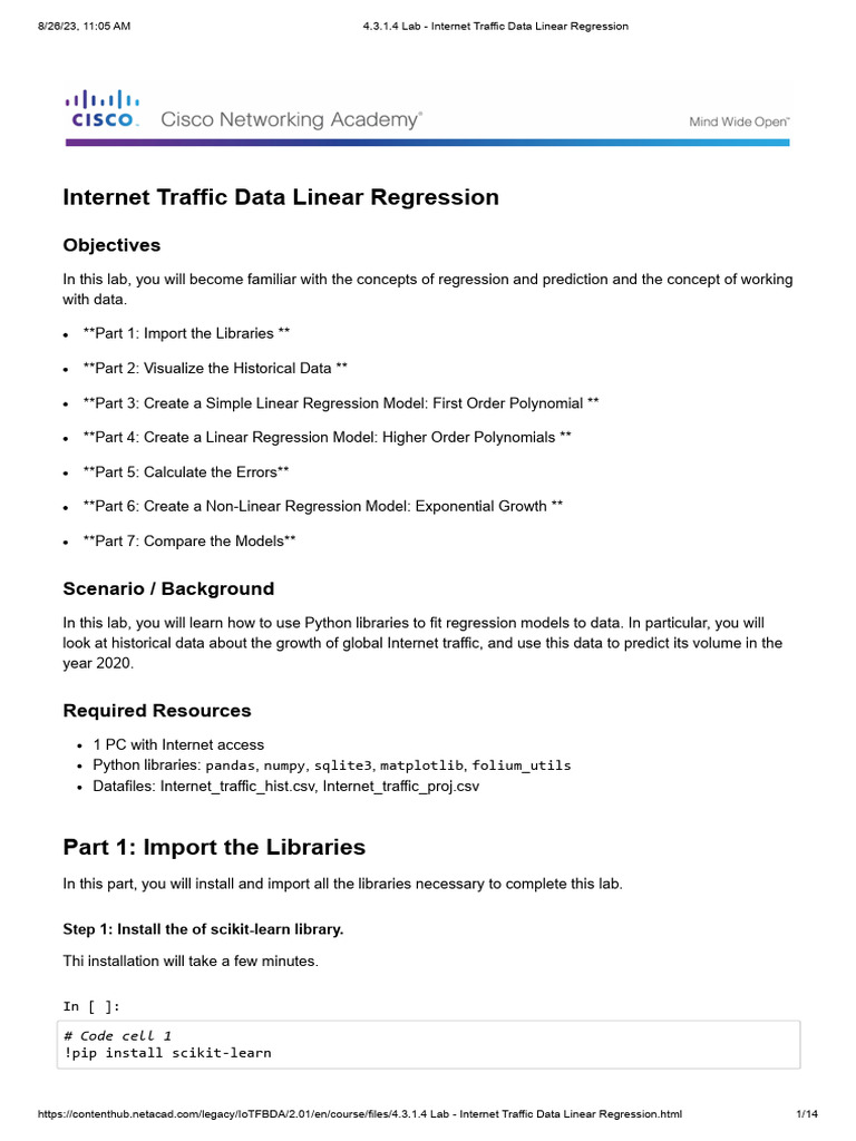 4.3.1.4 Lab - Internet Traffic Data Linear Regression | PDF | Linear Regression | Regression ...