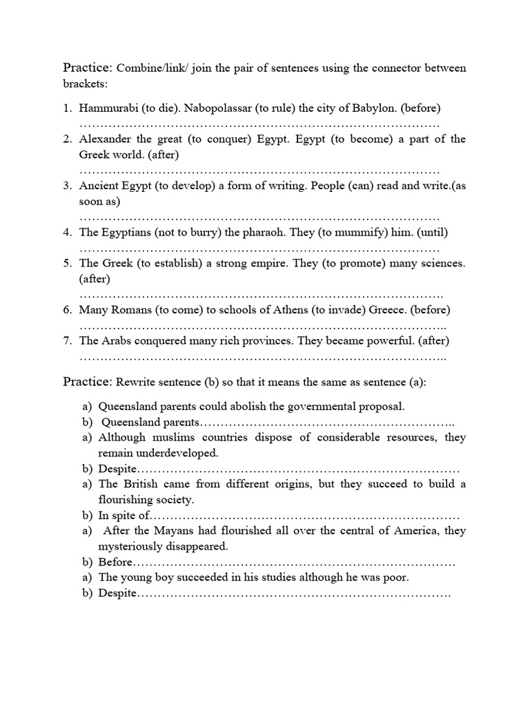 Sentence Combining Practice Exercises | PDF | Inca Empire