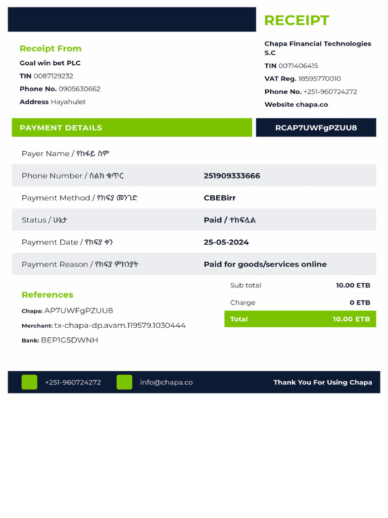 Receipt From Chapa #AP7UWFgPZUU8 | PDF