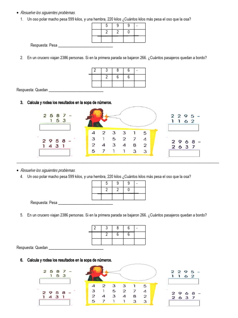 Problemas de Sustracción y Cálculo | PDF