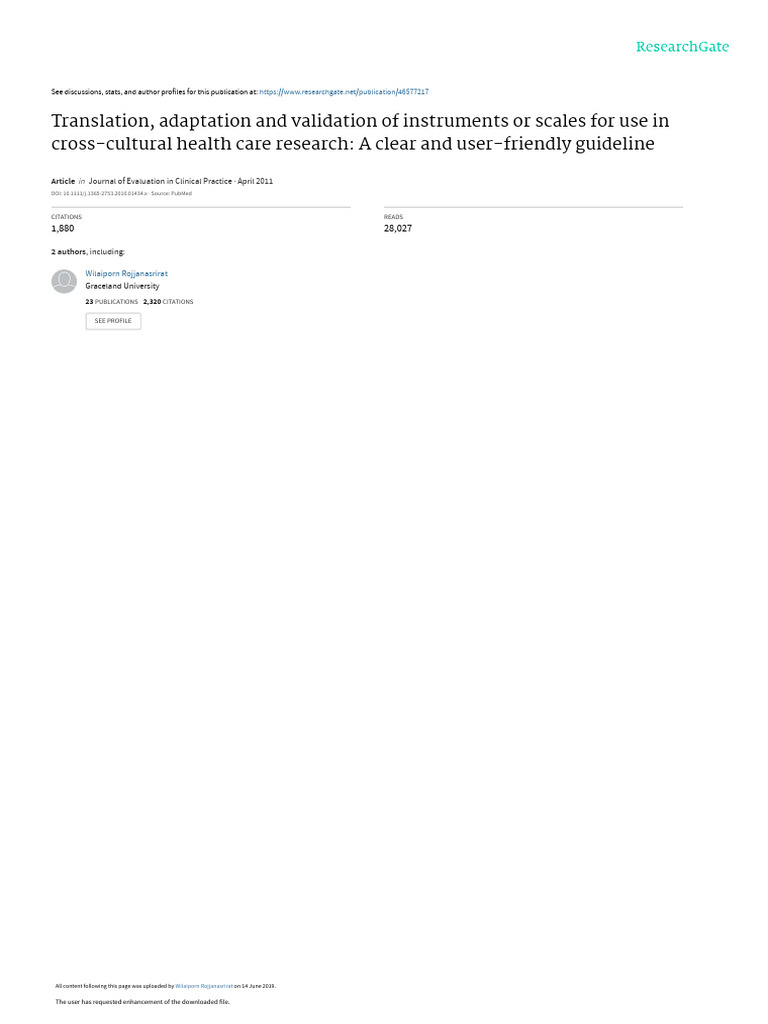 Translation Adaptation And Validation Of Instruments Or Scales For Use In Cross Cultural Health