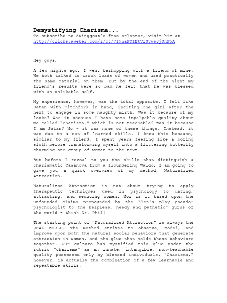 Swinggcat - Demystifying Charisma | PDF | Neuro Linguistic Programming | Charisma
