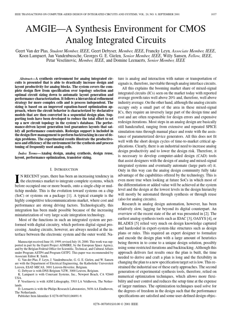 Amgie A Synthesis Environment For Cmos A Pdf Mosfet Electrical Network