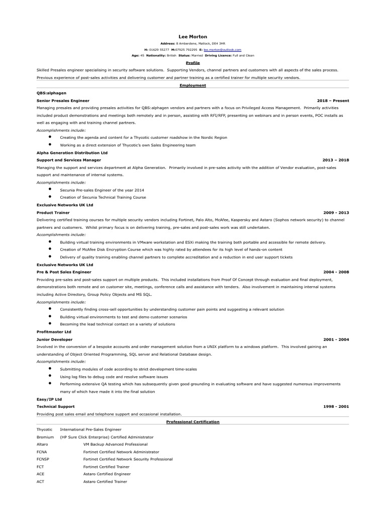 Lee Morton CV | PDF | Active Directory | Computing