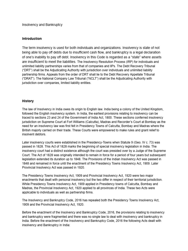 Ibc Notes 1 Pdf Bankruptcy Security Interest