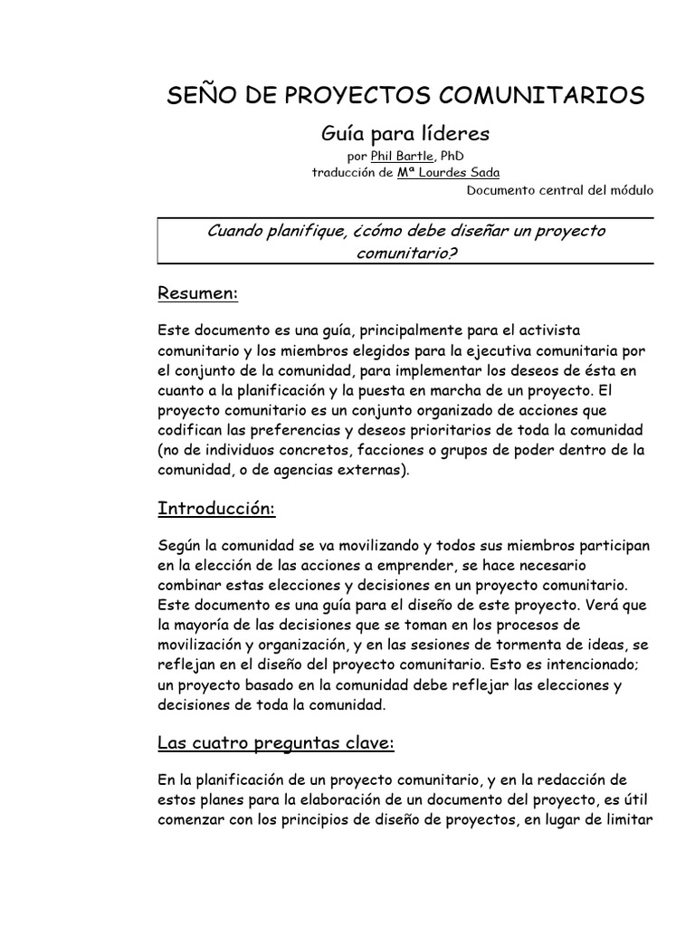 Guía para el Diseño de Proyectos Comunitarios | PDF | Presupuesto | Diseño