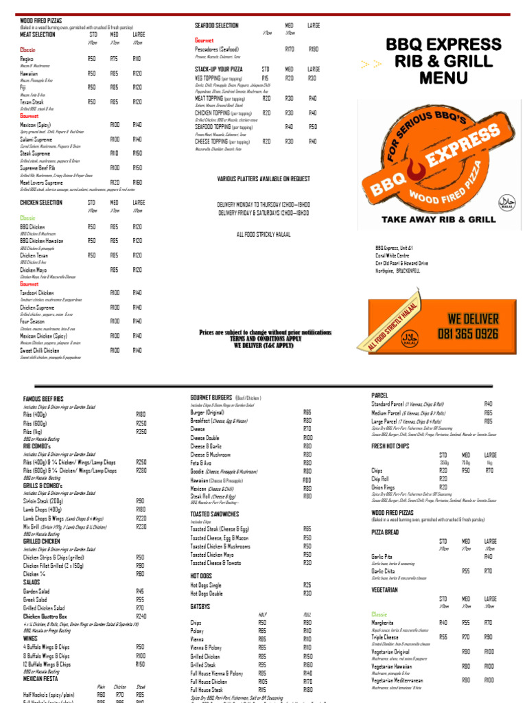 BBQ Express Northpine Menu & Prices | PDF | Pizza | Hamburgers