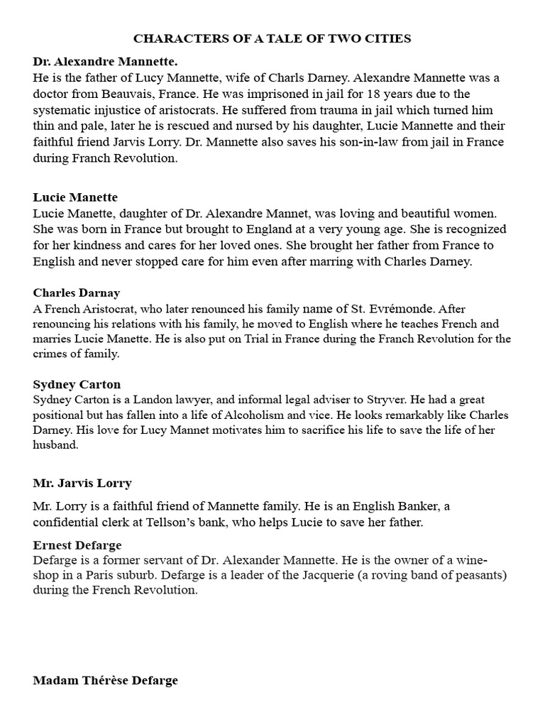 Key Characters in A Tale of Two Cities | PDF | A Tale Of Two Cities ...