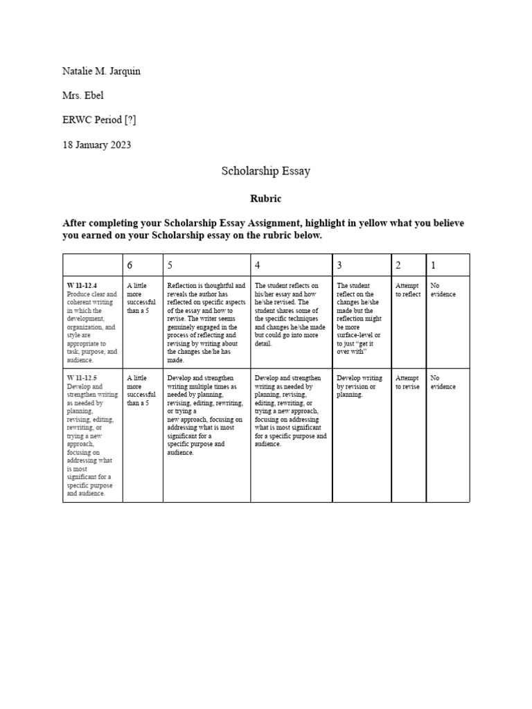Natalie Jarquin - Ebel Scholarship Essay Template 2023-24 | PDF ...