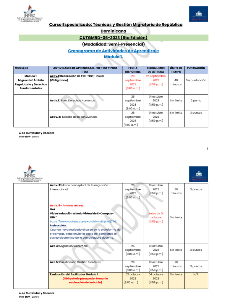 Cronograma de Actividades de Aprendizaje - Cetgm-06 - 2023. Modulo 1 | Descargar gratis PDF ...