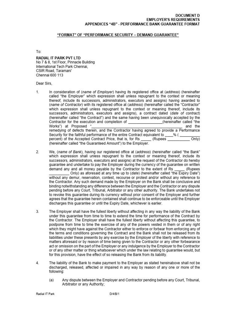 Doc D.4.B - Performance Guarantee Format | PDF | Guarantee | Legal Concepts