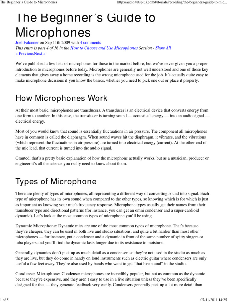 The Beginner's Guide To Microphones | Download Free PDF | Microphone ...